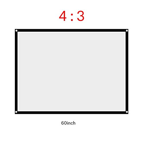 60-100 Inch Portable Projector Screen, Foldable 4:3 HD Non-Crease Polyester Projection Screen with View Angle Visual for Indoor Outdoor Film Theater Movie(White-60)