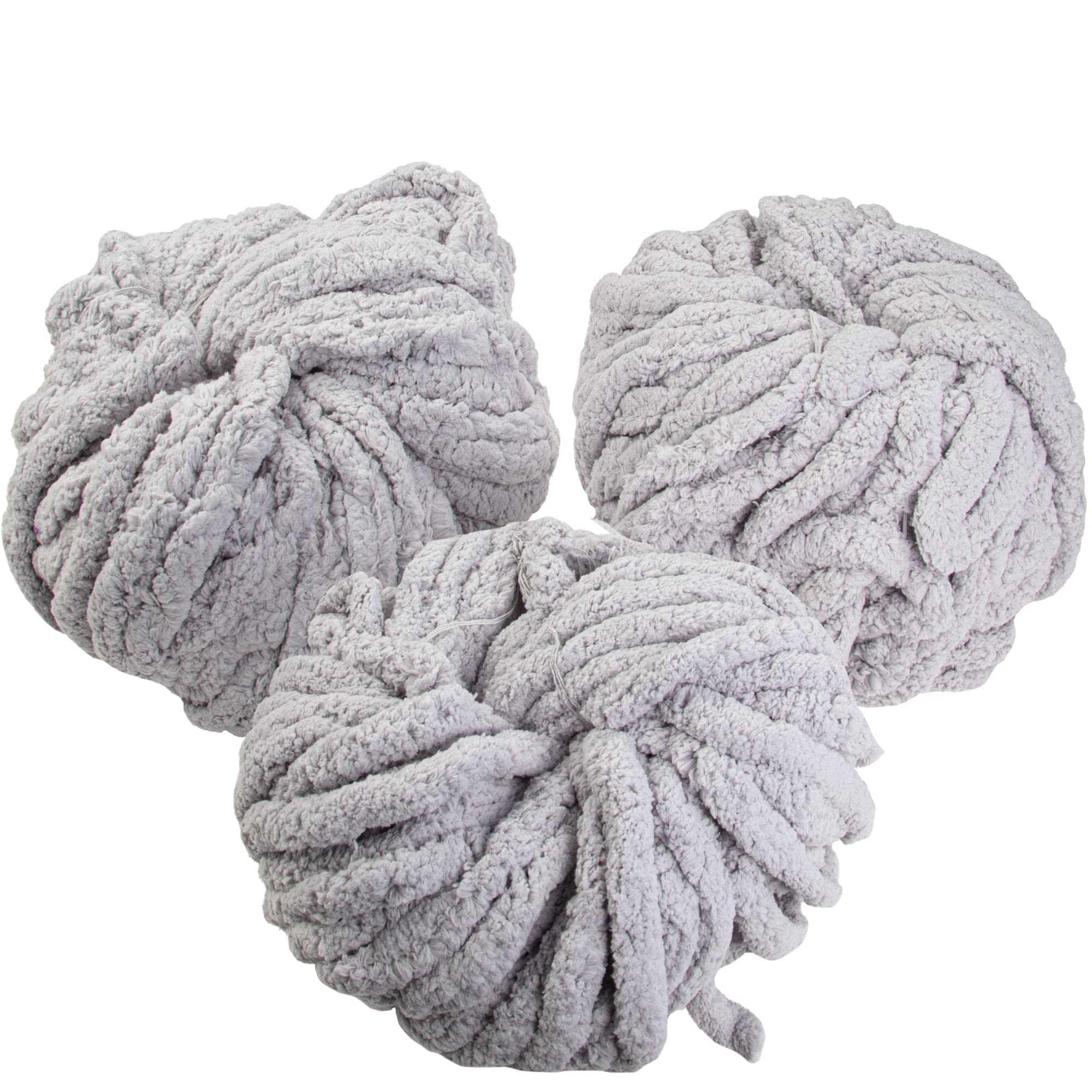 iDIY Chunky Yarn 3 Pack Skein (72 Yards) - Light Grey - Fluffy Chenille Yarn Perfect for Soft Throw and Baby Blankets, Arm Knitting, Crocheting and DIY Crafts and Projects! Homemade Holiday Gift