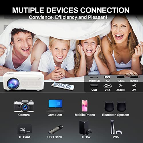 Portable Bluetooth 5.0 Projector Built-in DVD Player, MINLOVE Native 1080P Full HD DVD Projector, Mini Outdoor Movie Projector with Tripod, Video Projector Compatible with iOS/Android/HDMI/TV Stick
