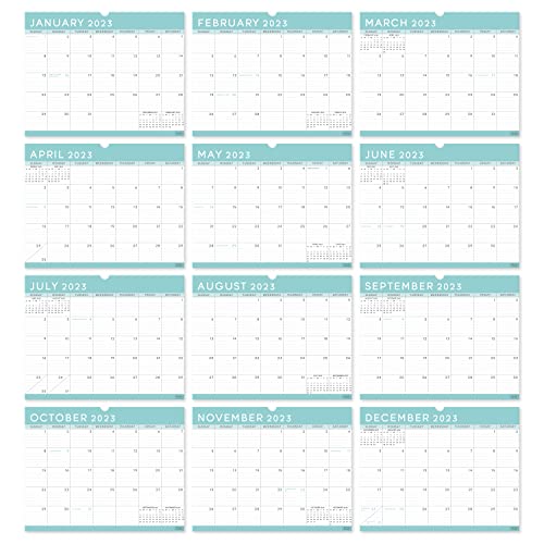 S&O Basic Teal Business Wall Calendar from Jan 2023-Jun 2024 - Tear-Off Monthly Calendar for Office - 18 Month Academic Wall Calendar 2023-2024 - Hanging Calendar with Monthly Mini-Calendars - 10.5x13.5”in