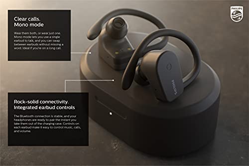 Philips A5205 Wireless Sports Earbuds, IPX7 Waterproof, in-Ear True Wireless Bluetooth 5.1 Headphones, USB-C Charging, Detachable earhooks, Up to 20 Hours of Playtime, TAA5205BK