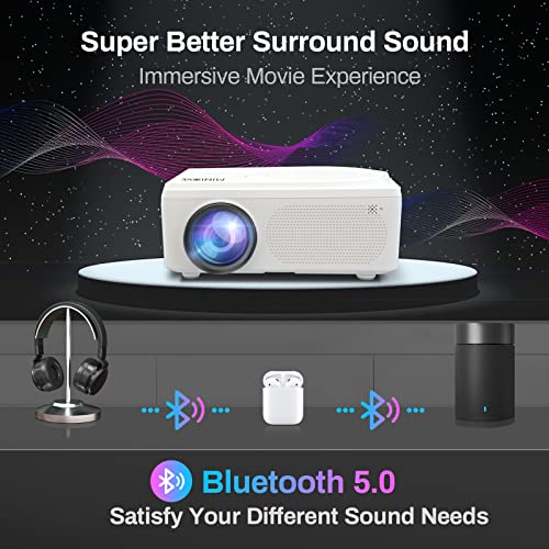 Portable Bluetooth 5.0 Projector Built-in DVD Player, MINLOVE Native 1080P Full HD DVD Projector, Mini Outdoor Movie Projector with Tripod, Video Projector Compatible with iOS/Android/HDMI/TV Stick