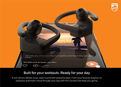 Philips A5205 Wireless Sports Earbuds, IPX7 Waterproof, in-Ear True Wireless Bluetooth 5.1 Headphones, USB-C Charging, Detachable earhooks, Up to 20 Hours of Playtime, TAA5205BK
