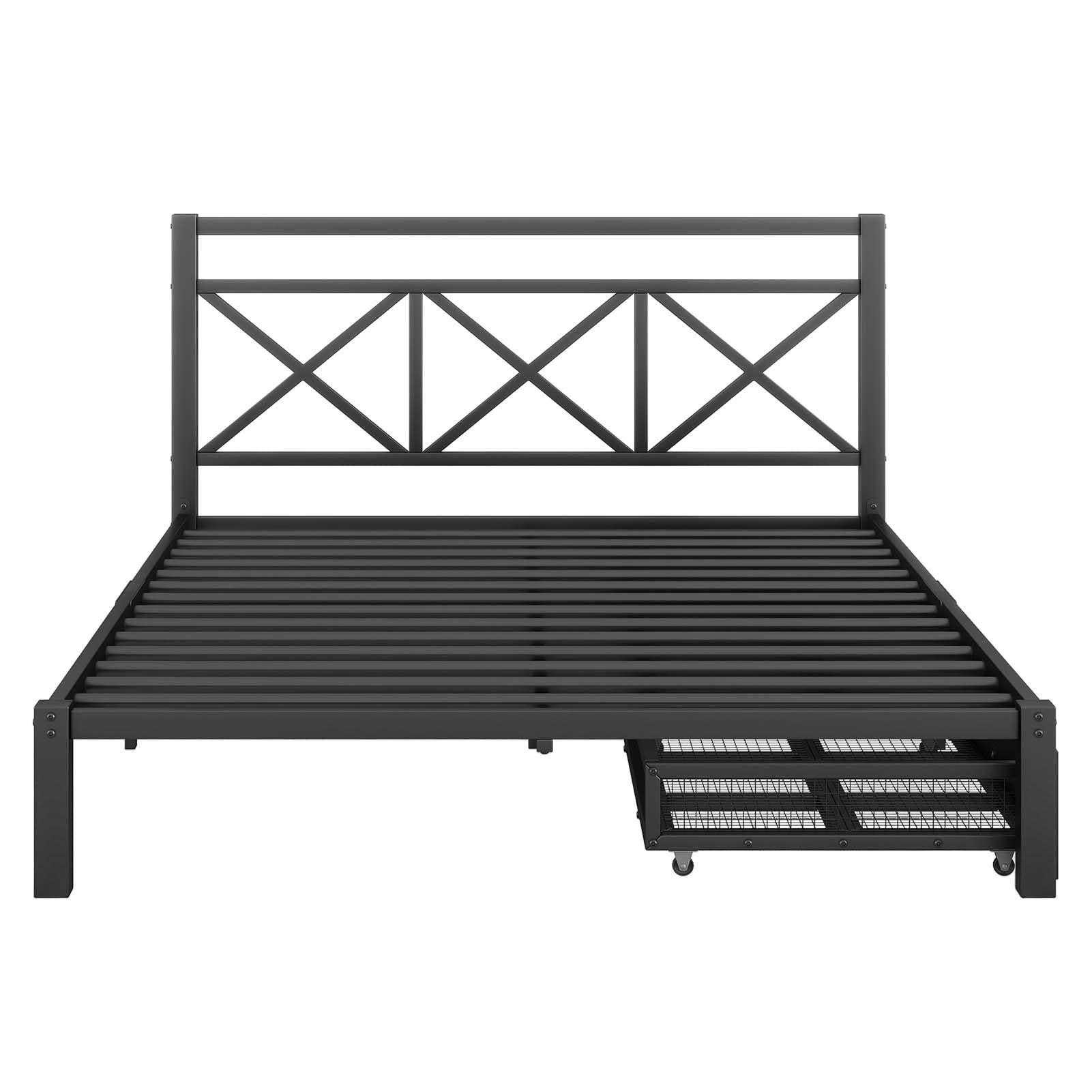 OTRIEK Queen Bed Frame with 2 Storage Drawers, Metal Platform Bed Frame with Headboard, No Box Spring Needed for Teens Adults Bedroom, Noise Free/Easy to Install (Queen)