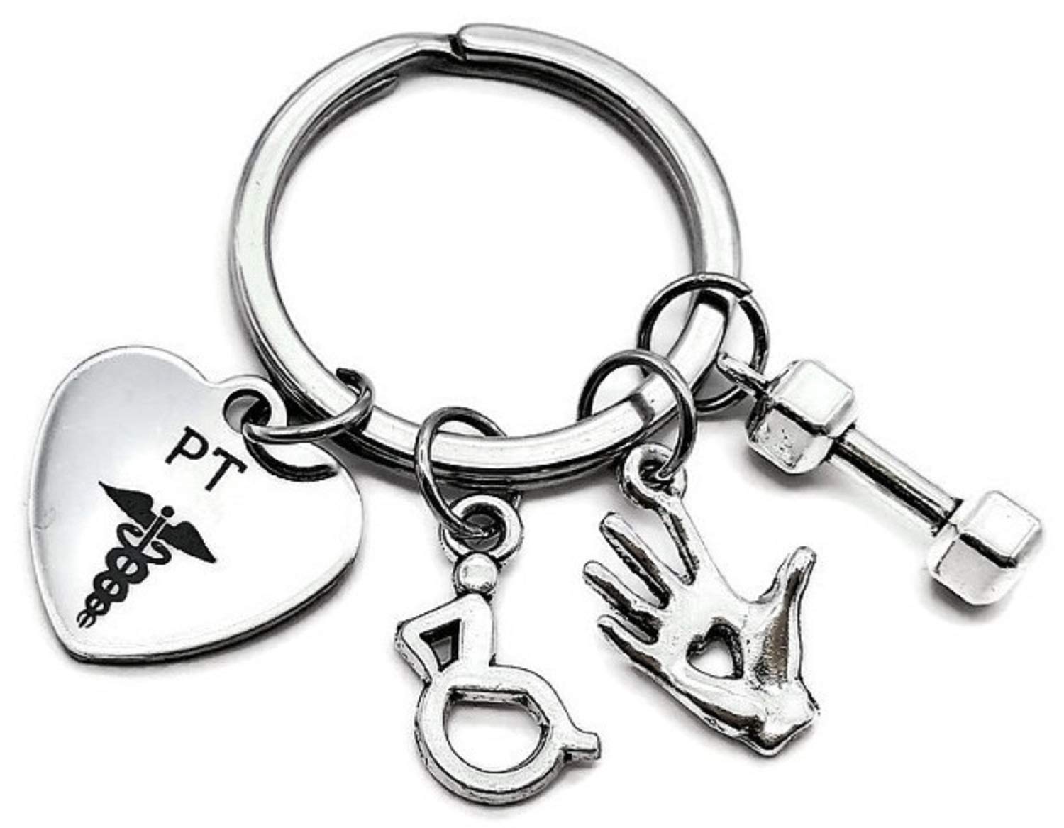 PT Physical Therapist Keychain, PT Keychain, Physical Therapy Keychain, Sports, Hand Massage, Dumbbell, Wheelchair Charm, Physical Therapist Gift, PT Key Ring, Physical Therapist Key Ring