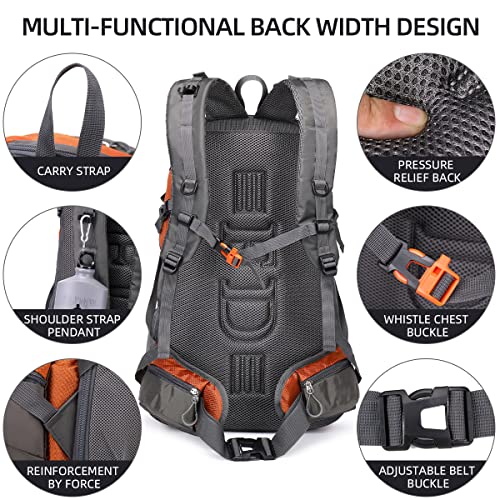 FENGDONG 50L Waterproof Lightweight Expandable Hiking,Camping,Travel Backpack with Shoes Compartment for Men Women Orange