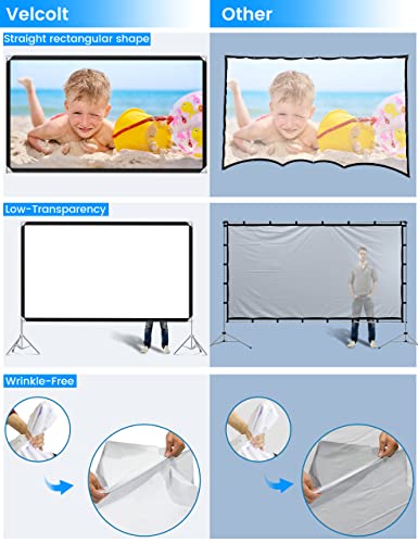 Projector Screen and Stand - Velcolt Outdoor Projector Screen 100 inch, 16:9 4K HD Foldable Portable Outdoor Movie Screen Pull Down with Carry Bag for Indoor Outdoor Camping Backyard Home Theater