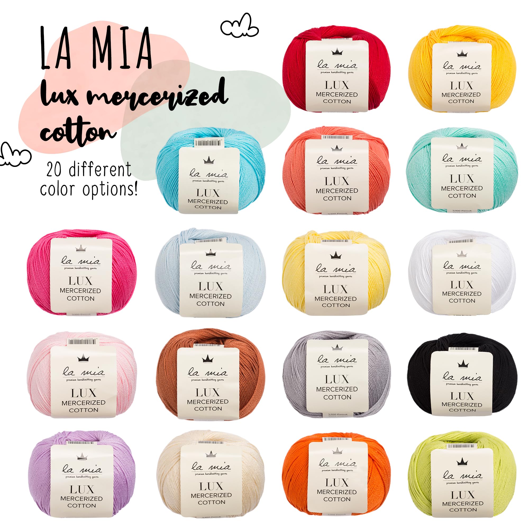 La Mia Lux Mercerized Cotton, 5 Ball (Pack), Total 8.8 Oz. 100% Cotton, Each 1.76 Oz (50g) / 150 Yrds (164 m), 2 :Fine-Sport Orange - 194