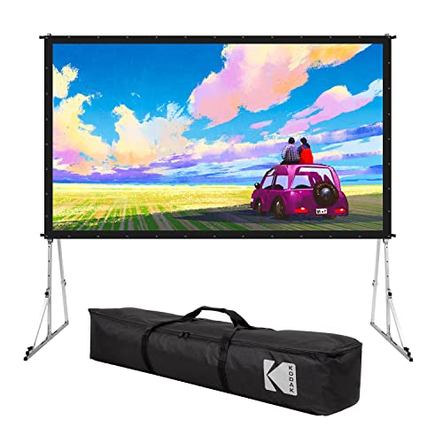 KODAK 120” Dual Projector Screen w/ Stand | Fast Fold Gray Front & Rear Projection Backdrop for Outdoor & Indoor Movies with Tripod, Outdoor Stability Kit, & Black Storage Carry Case