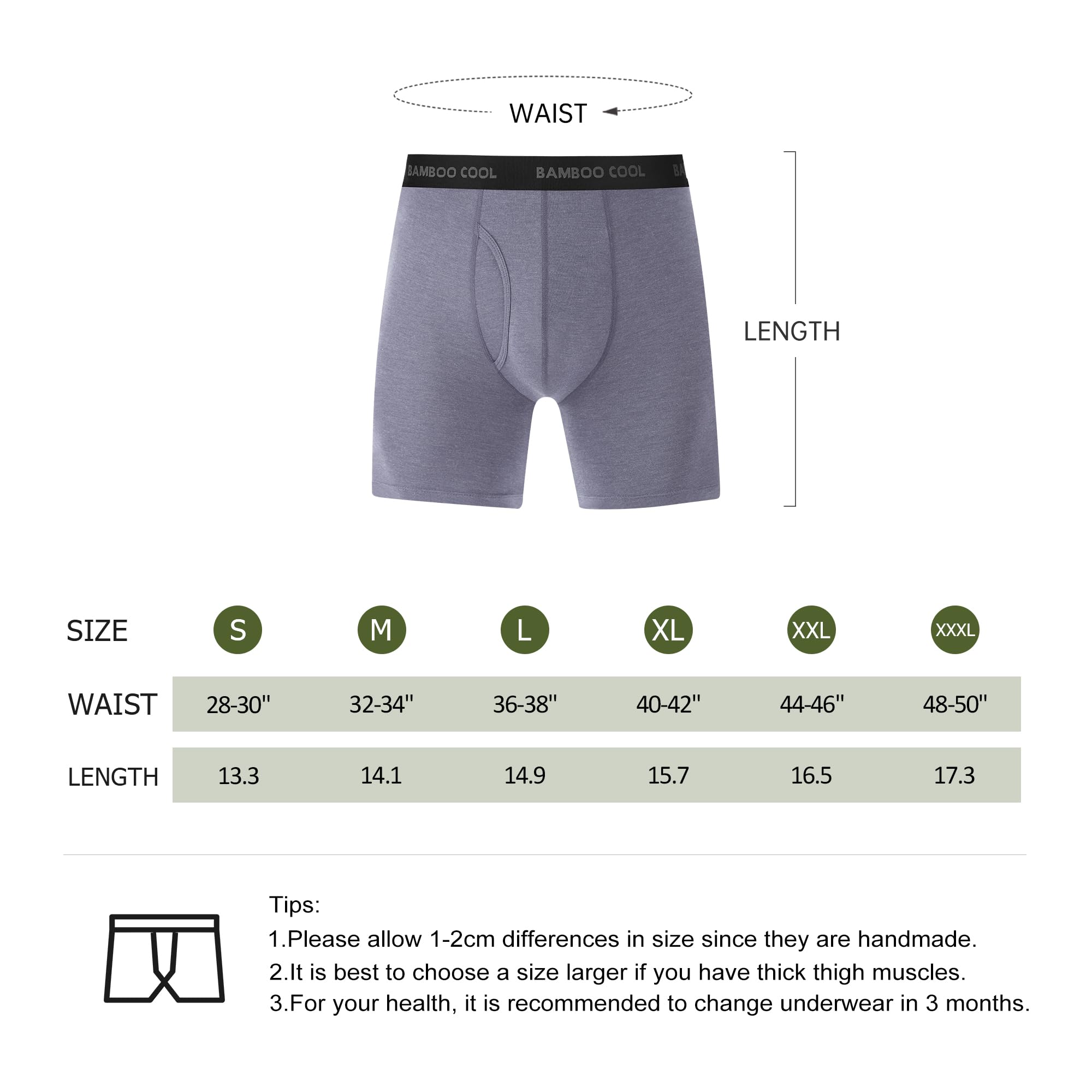 BAMBOO COOL Men's Ultra Breathable Underwear,No Riding Up Boxer Briefs with ComfortFlexible Waistband,Multipack