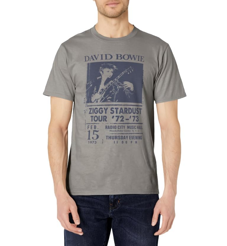 David Bowie Grey Radio City T-Shirt - Classic Fit Crew Neck Cotton Tee for Adults