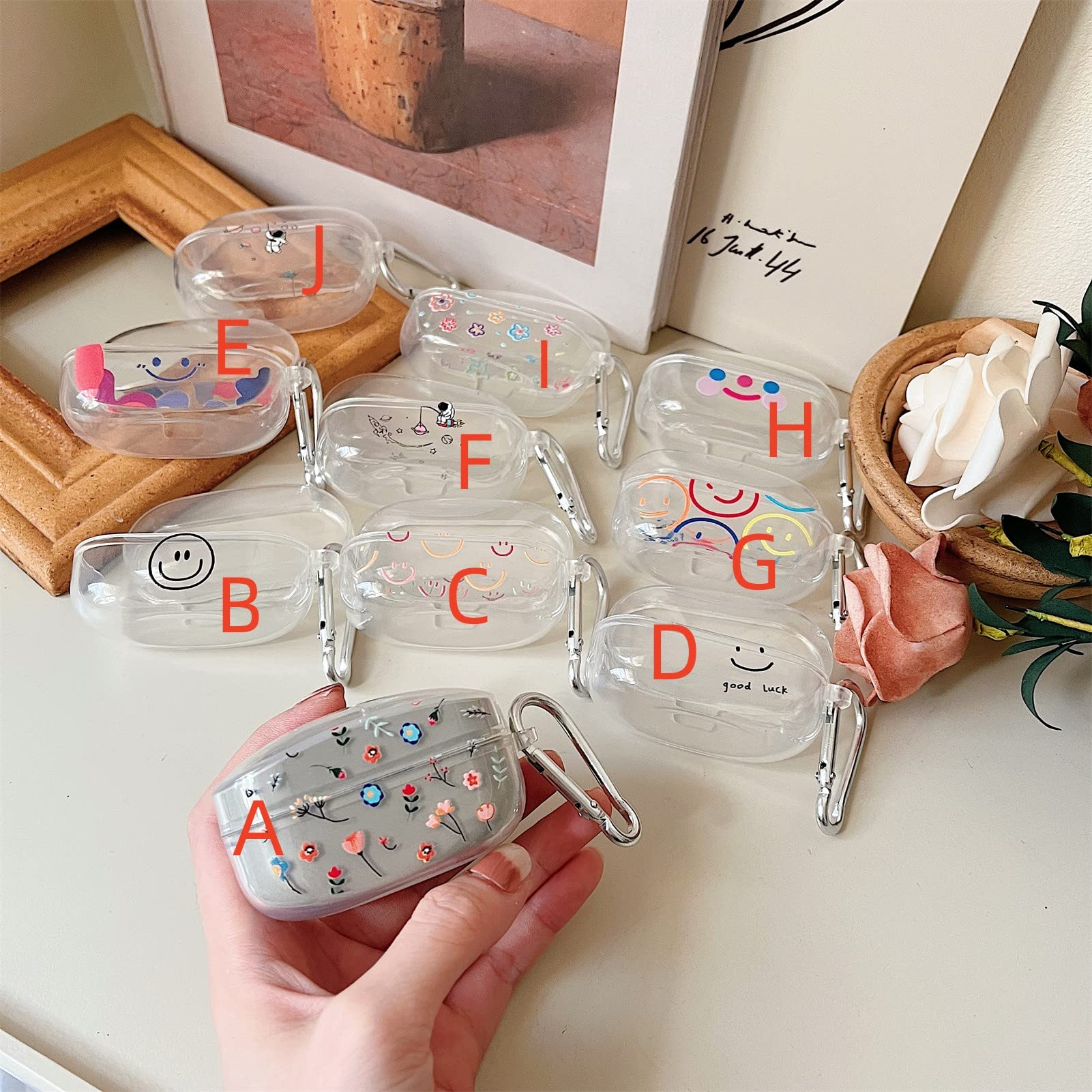 Cute Cartoon Style Soft TPU Protective Crystal Clear Transparent Case Cover Compatible with Sony WF-1000XM4 Earbuds, Protective Skin Sleeve with Key Chain (A)