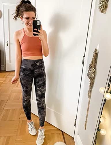 HeyNuts Leggings with Pockets for Women, High Waisted 7/8 Leggings Tummy Control Compression Workout Buttery Soft Pants 25'' Diamond Dye Coal Black S(4/6)