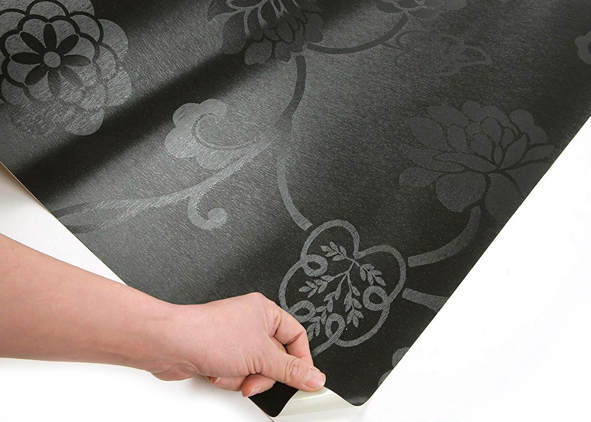 Peel and Stick Flame Retardation PVC Instant Floral Decorative Self-Adhesive Film Countertop Backsplash Grace Black Pearl (MF5154-6 : 2.00 Feet X 6.56 Feet)