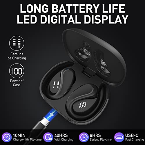 Wireless Earbuds Bluetooth 5.3 Headphones 40hrs Play Sport Headphones with Dual LED Display, Bluetooth Earbuds IP7 Waterproof with Earhooks, Touch Control Ear buds with Immersive Sound for Workout