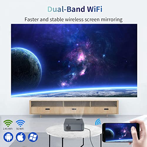 EUG X760+ Outdoor Projector 4K Support, Movie Projector with 5G WiFi Bluetooth,Smart Portable 1080P Native with 7000+Apps,HiFi Speaker, Home Video Proyector for Home Theater, HDMI/Phone/Laptop/iPhone
