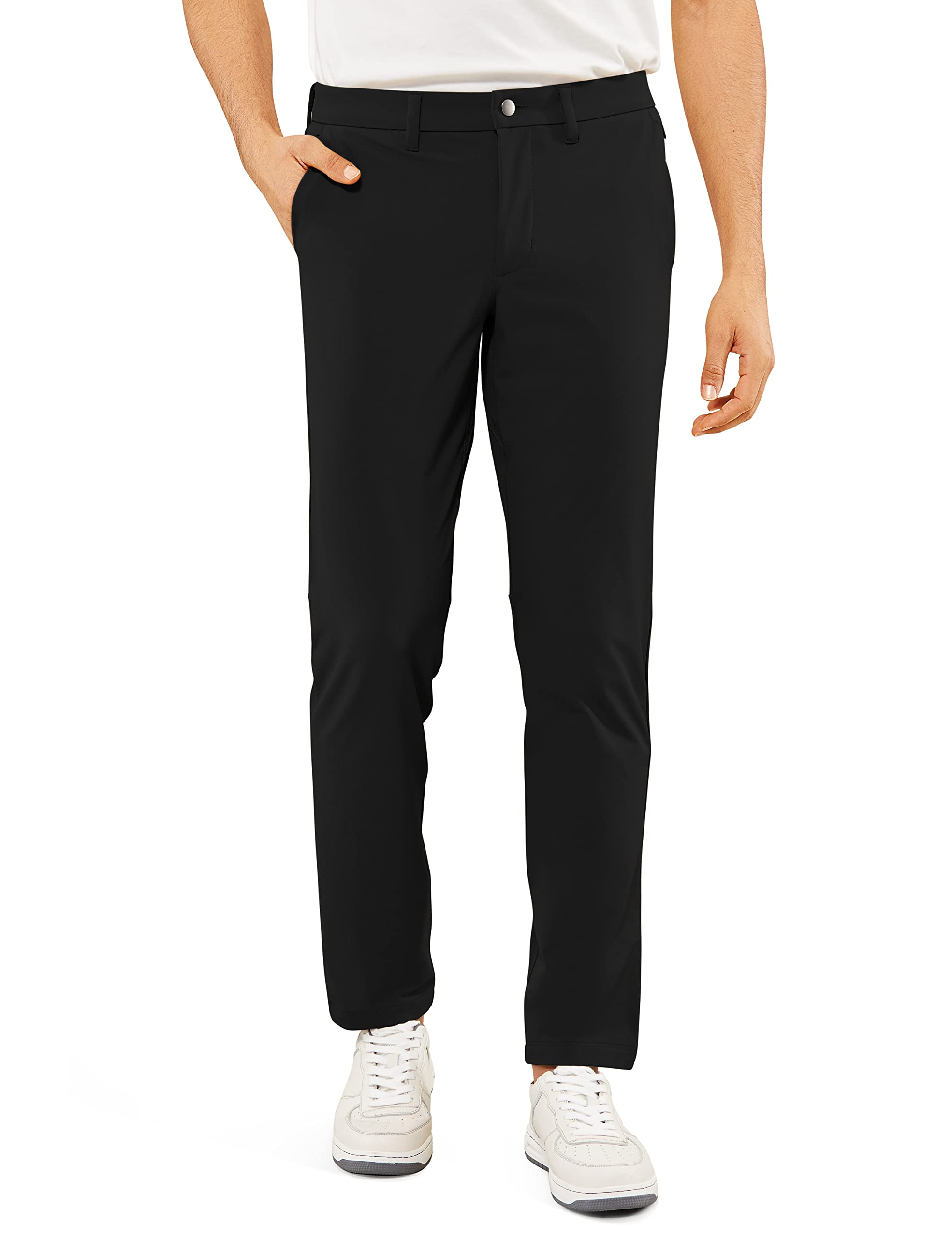 CRZ YOGA Men's Stretch Golf Pants - 35" Slim Fit Stretch Waterproof Outdoor Thick Golf Work Pant with Pockets Black 33W x 35L