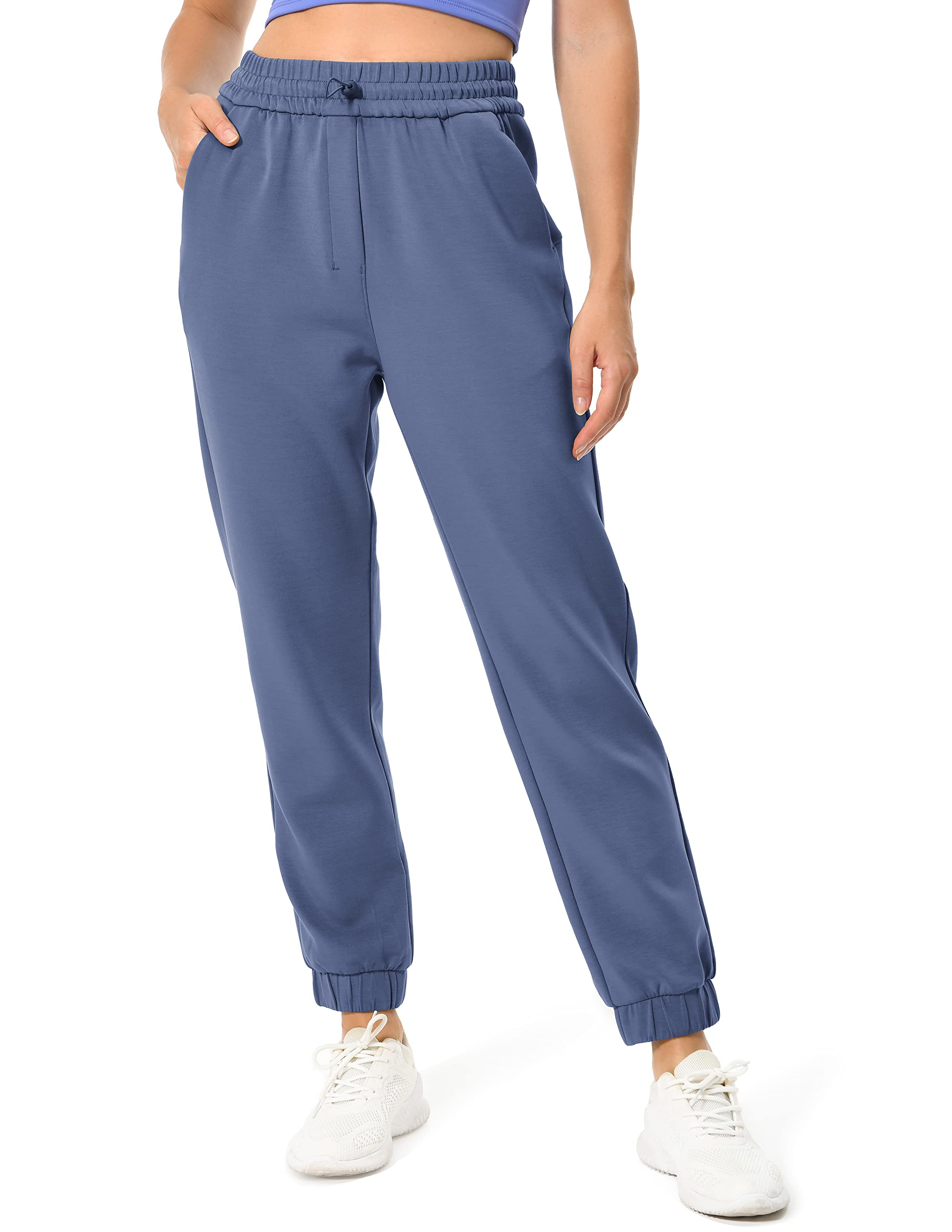 Colorfulkoala Women's High Waisted Ultra Soft Modal Joggers Running Sweatpants Casual Lounge Pants with Pockets (L, Niagara Blue)
