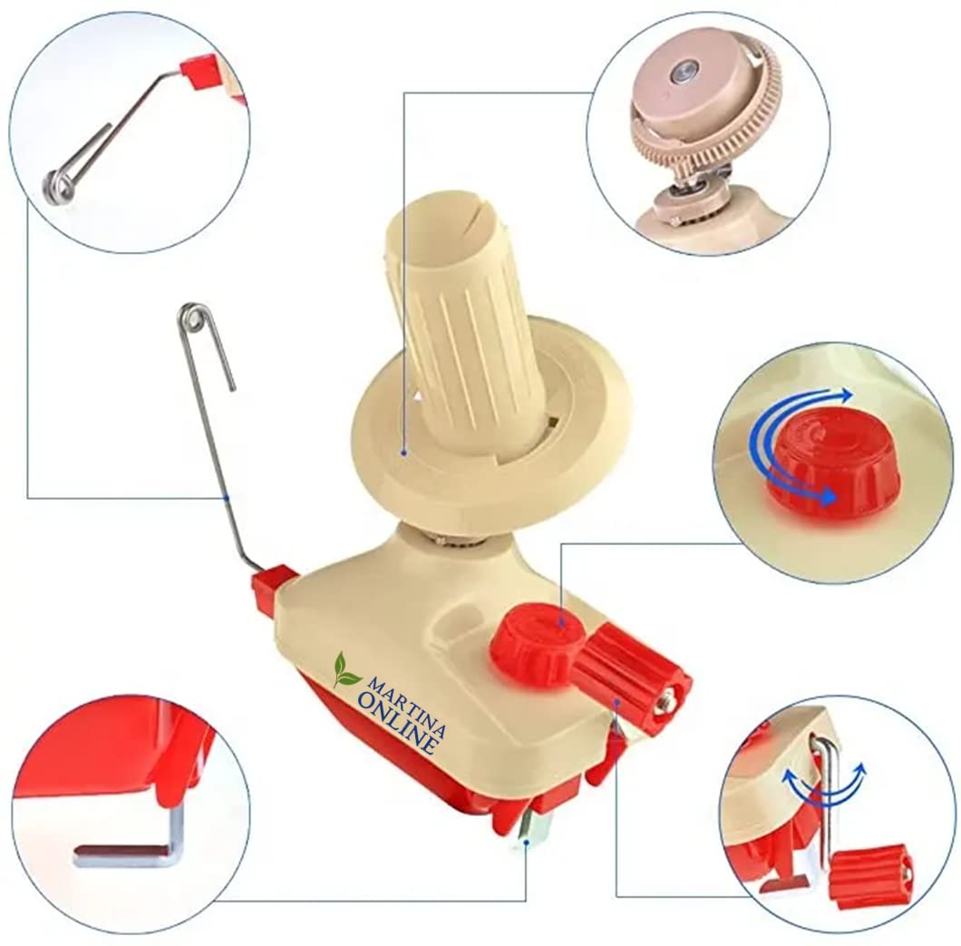 Martina Online Yarn Winder into Organized Balls Tangle-Free with Portable Hand Operated Yarn Ball Winder Making Knitting and Crocheting Like a Breeze with Fixing Clamping Hook.