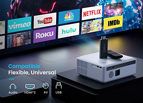 Projector with 5G WiFi and Bluetooth 5.1, ACROJOY Native 1080P Mini Projector 4K Support with 120" Screen & 400" Display, Outdoor Movie Home Theater LED LCD Projector Compatible with TV Stick/HDMI/USB