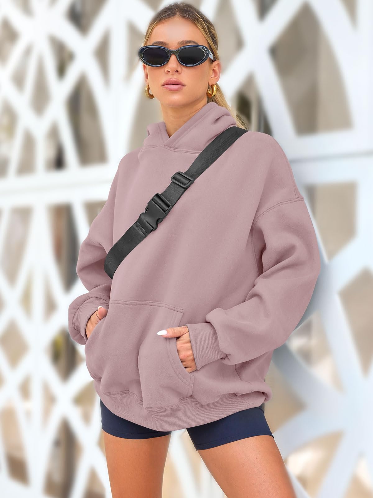 AUTOMET Oversized Sweatshirt for Women Fall Outfits 2025 Fleece Casual Hoodies Sweaters Long Sleeve Fashion Shirts with Pockets DarkPink M