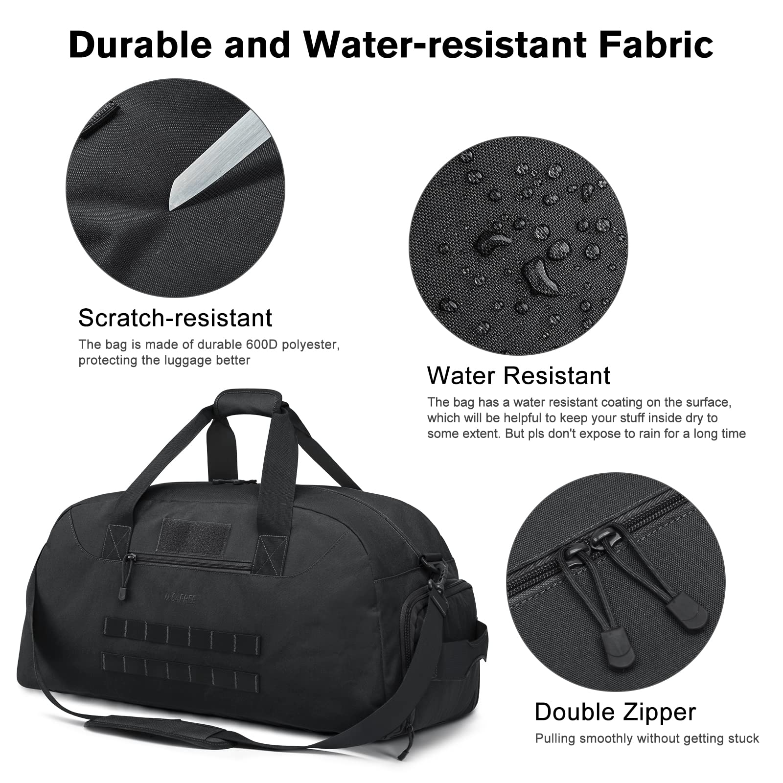 G4Free 70L Large Tactical Duffle Bag Men Sports Gym Backpack with Shoes Compartment Military MOLLE Duffel Backpack ( Black)