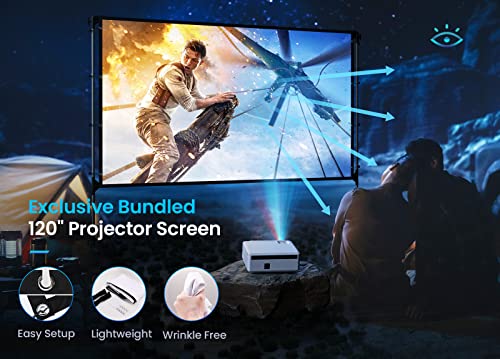 Projector with 5G WiFi and Bluetooth 5.1, ACROJOY Native 1080P Mini Projector 4K Support with 120" Screen & 400" Display, Outdoor Movie Home Theater LED LCD Projector Compatible with TV Stick/HDMI/USB
