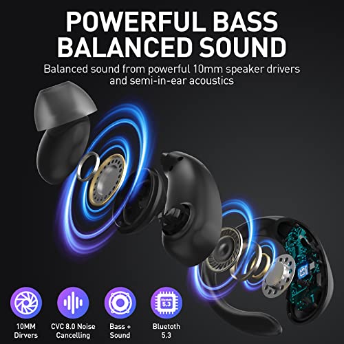 Wireless Earbuds Bluetooth 5.3 Headphones 40hrs Play Sport Headphones with Dual LED Display, Bluetooth Earbuds IP7 Waterproof with Earhooks, Touch Control Ear buds with Immersive Sound for Workout