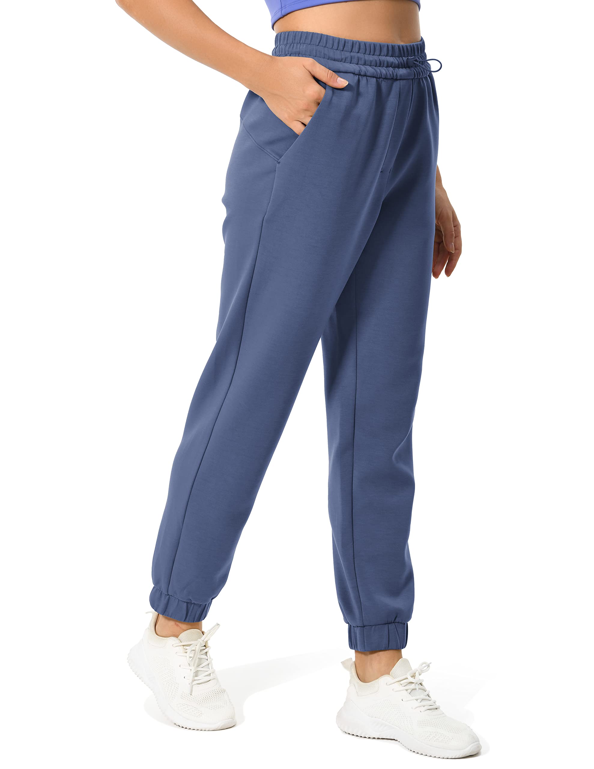 Colorfulkoala Women's High Waisted Ultra Soft Modal Joggers Running Sweatpants Casual Lounge Pants with Pockets (L, Niagara Blue)
