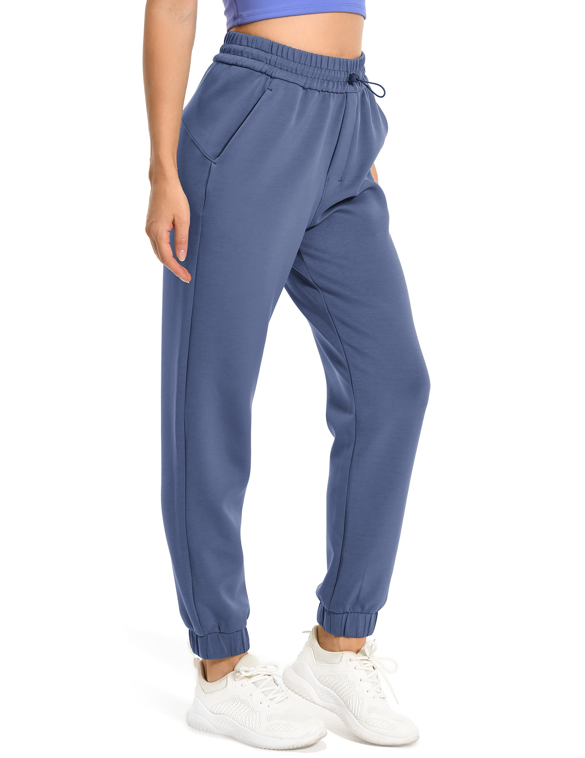 Colorfulkoala Women's High Waisted Ultra Soft Modal Joggers Running Sweatpants Casual Lounge Pants with Pockets (L, Niagara Blue)