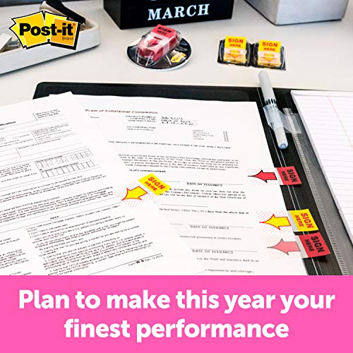 Post-it Message Flags, "Sign Here", 50/Dispenser, 2 Dispensers/Pack, 1 in Wide, Yellow (680-SH2)