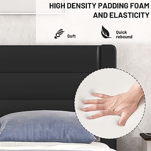 Upholstered Queen Size Platform Bed Frame with 3 Storage Drawers and Headboard, PU Leather Queen Storage Bed with USB Charging Station and Wooden Slats Support, Noise Free, Black