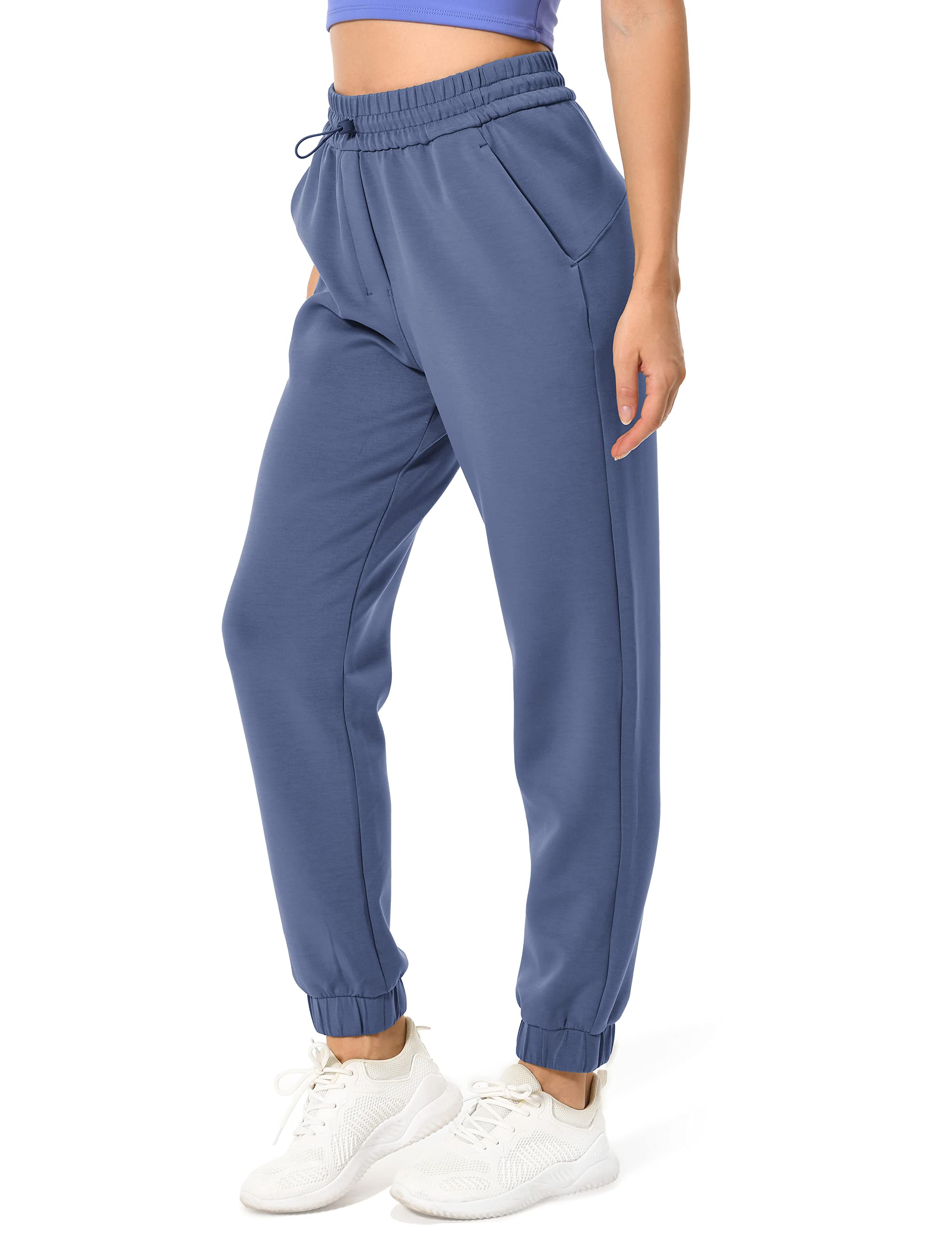 Colorfulkoala Women's High Waisted Ultra Soft Modal Joggers Running Sweatpants Casual Lounge Pants with Pockets (L, Niagara Blue)