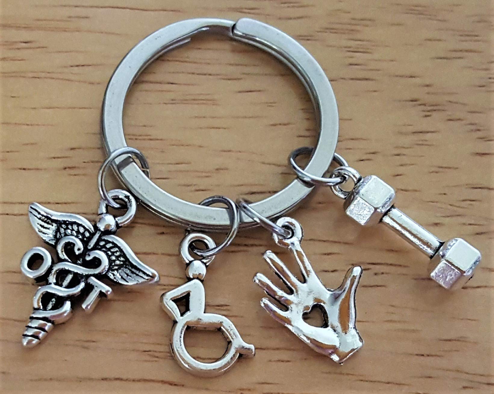 OT Occupational Therapist Keychain, OT Keychain, Occupational Therapy Keychain, Hand Massage, Dumbbell, Wheelchair Charm, Occupational Therapist Gift, OT Key Ring, Occupational Therapist Key Ring