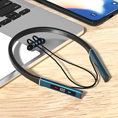 Neck-Mounted Earphones Wireless Sports Bluetooth Earbuds bass Boost in-Ear Noise Isolation,Magnetic Neckband earhooks Bluetooth Headphones with mic,80 Hours Playback,LED,USB-C (Blue)