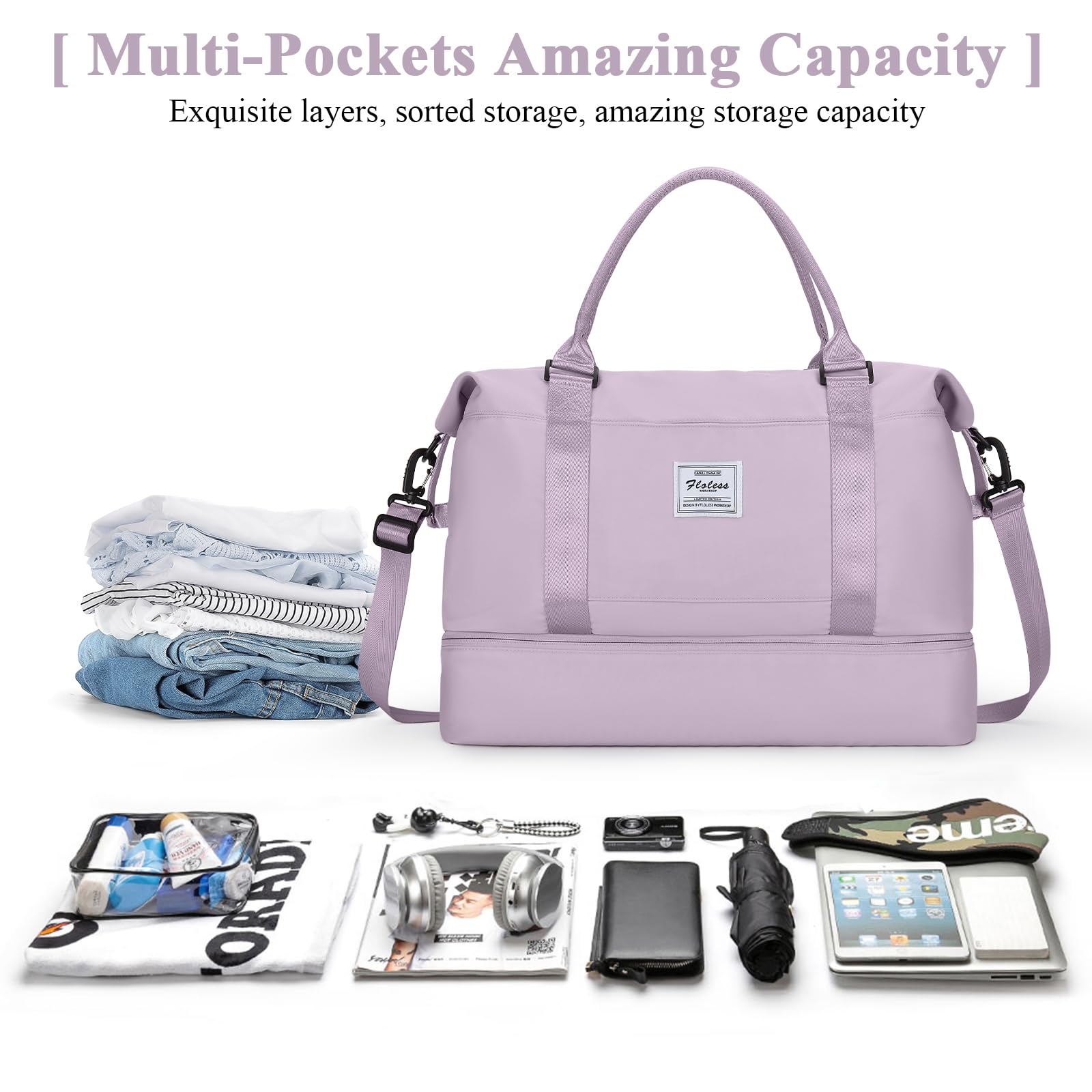 Travel Duffel Bag with Shoes Compartment, Weekender Overnight Bag for Women,Carry on Personal Item