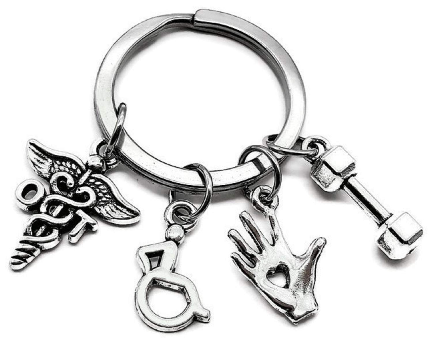OT Occupational Therapist Keychain, OT Keychain, Occupational Therapy Keychain, Hand Massage, Dumbbell, Wheelchair Charm, Occupational Therapist Gift, OT Key Ring, Occupational Therapist Key Ring