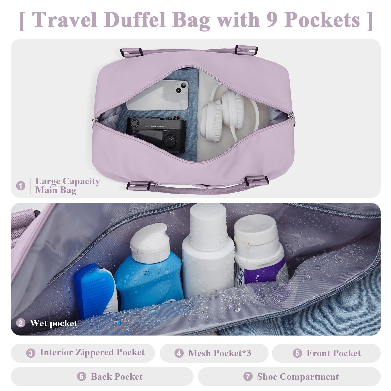 Travel Duffel Bag with Shoes Compartment, Weekender Overnight Bag for Women,Carry on Personal Item