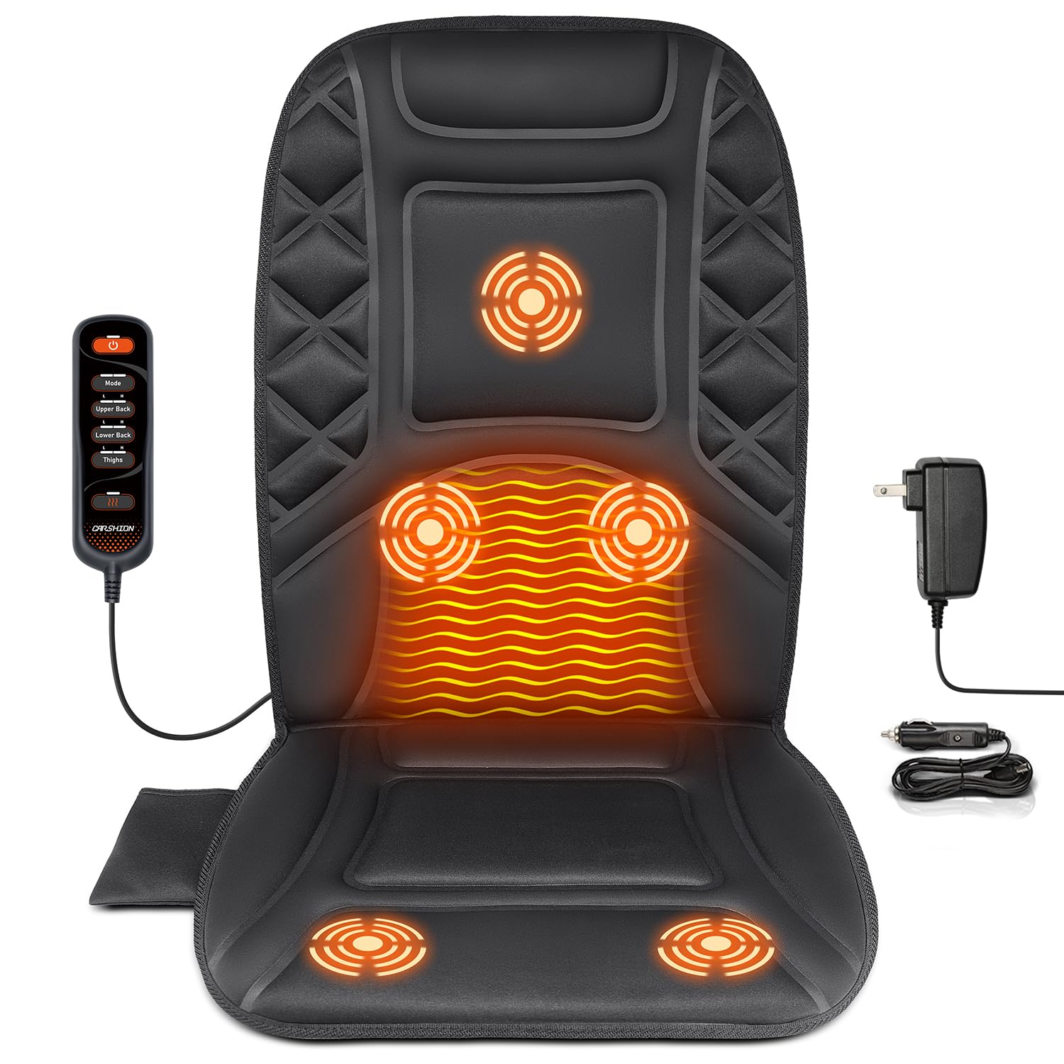 CARSHION Massage Chair Pad,Seat Cushion with 5 Vibration Motors & 2 Heat Levels Lumber Support, Seat Cover for Home/Office Chairs, Back Massager for Back Pain Relief Warm Gift