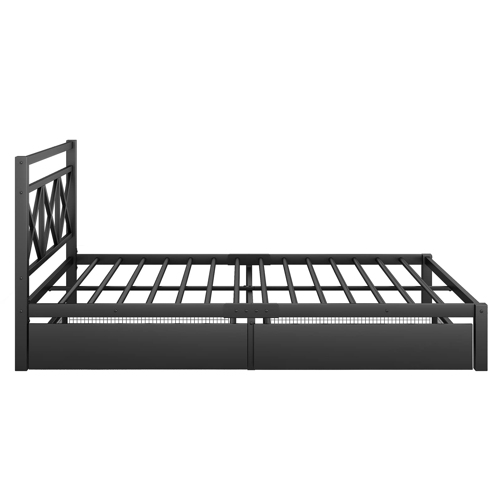 Queen Size Platform Bed Frame, Metal Bed Frame with 2 Storage Drawers Queen Bed Frame with Headboard More Sturdy, Noise-Free, No Box Spring Needed, Easy Assembly, Black