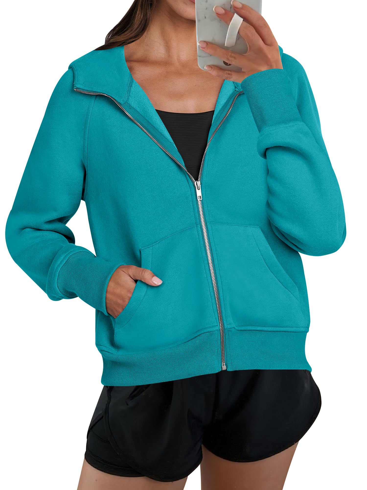 ANRABESS Womens Cropped Zip Up Hoodies Fleece Sweatshirts Zipper Jackets Hooded Pullover Sweaters 2024 Teens Preppy Clothes Medium