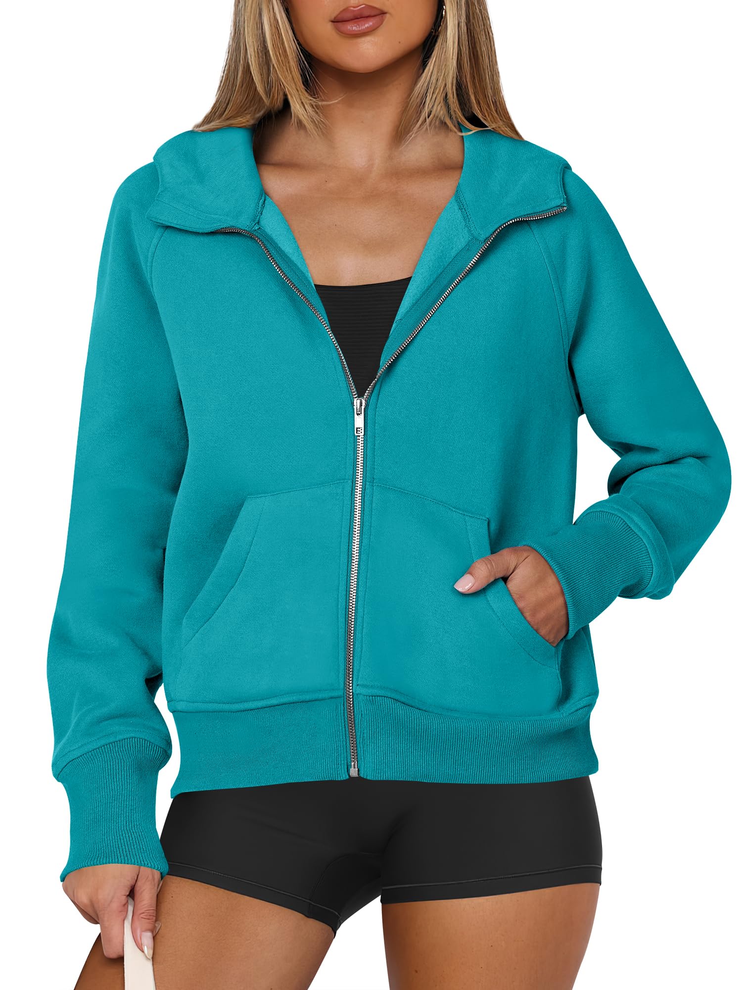 ANRABESS Womens Cropped Zip Up Hoodies Fleece Sweatshirts Zipper Jackets Hooded Pullover Sweaters 2024 Teens Preppy Clothes Medium