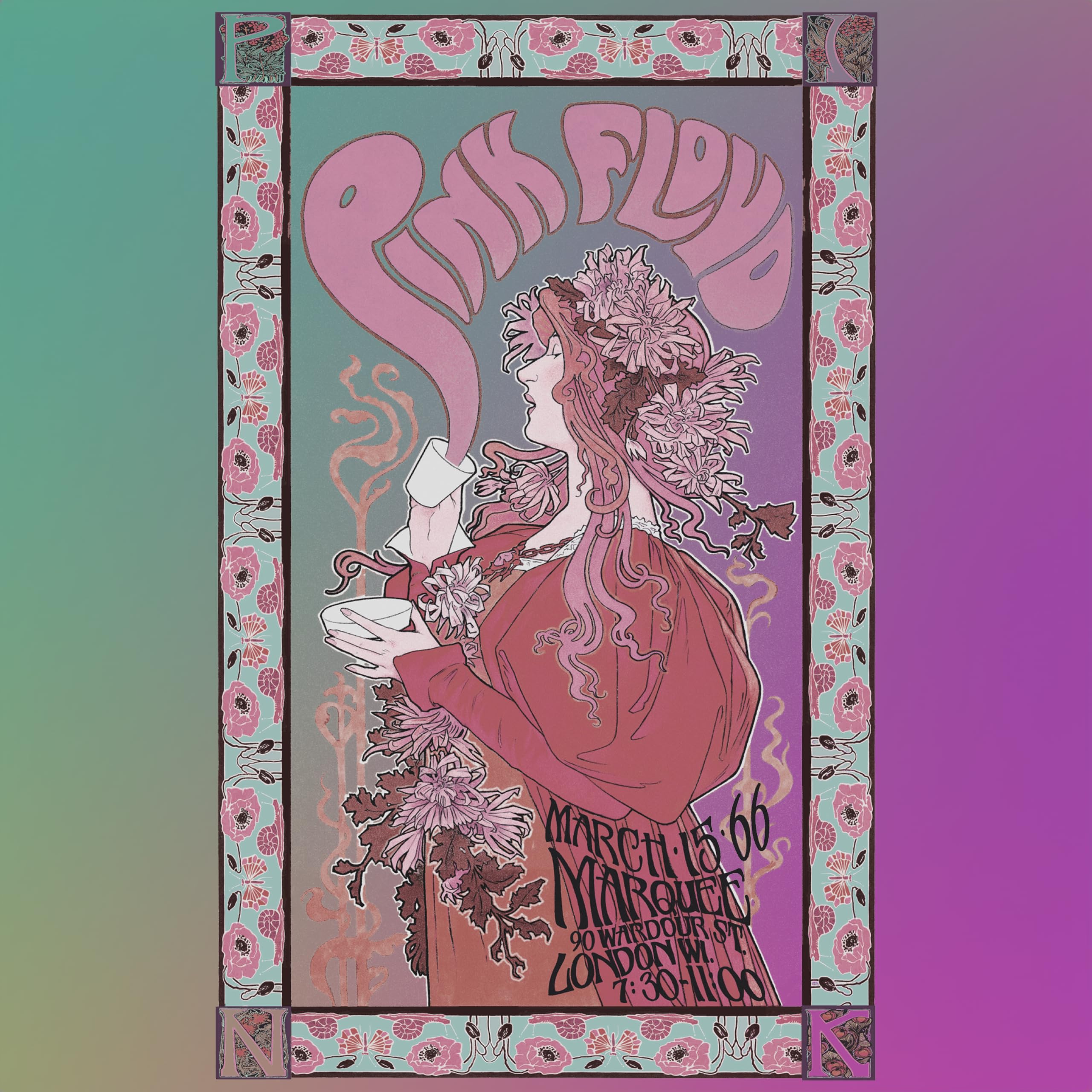 Pink Floyd Marquee Concert London 1966 Poster Men's and Women's T-Shirt (Black, Small)
