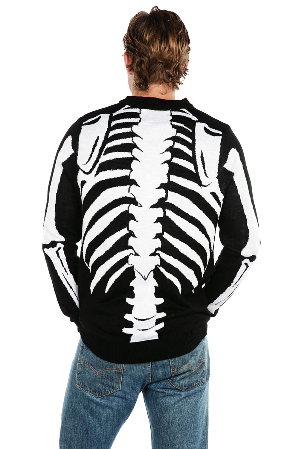 Tipsy Elves Skeleton Crew Sweater Black White Halloween Pullover for Men Size Medium