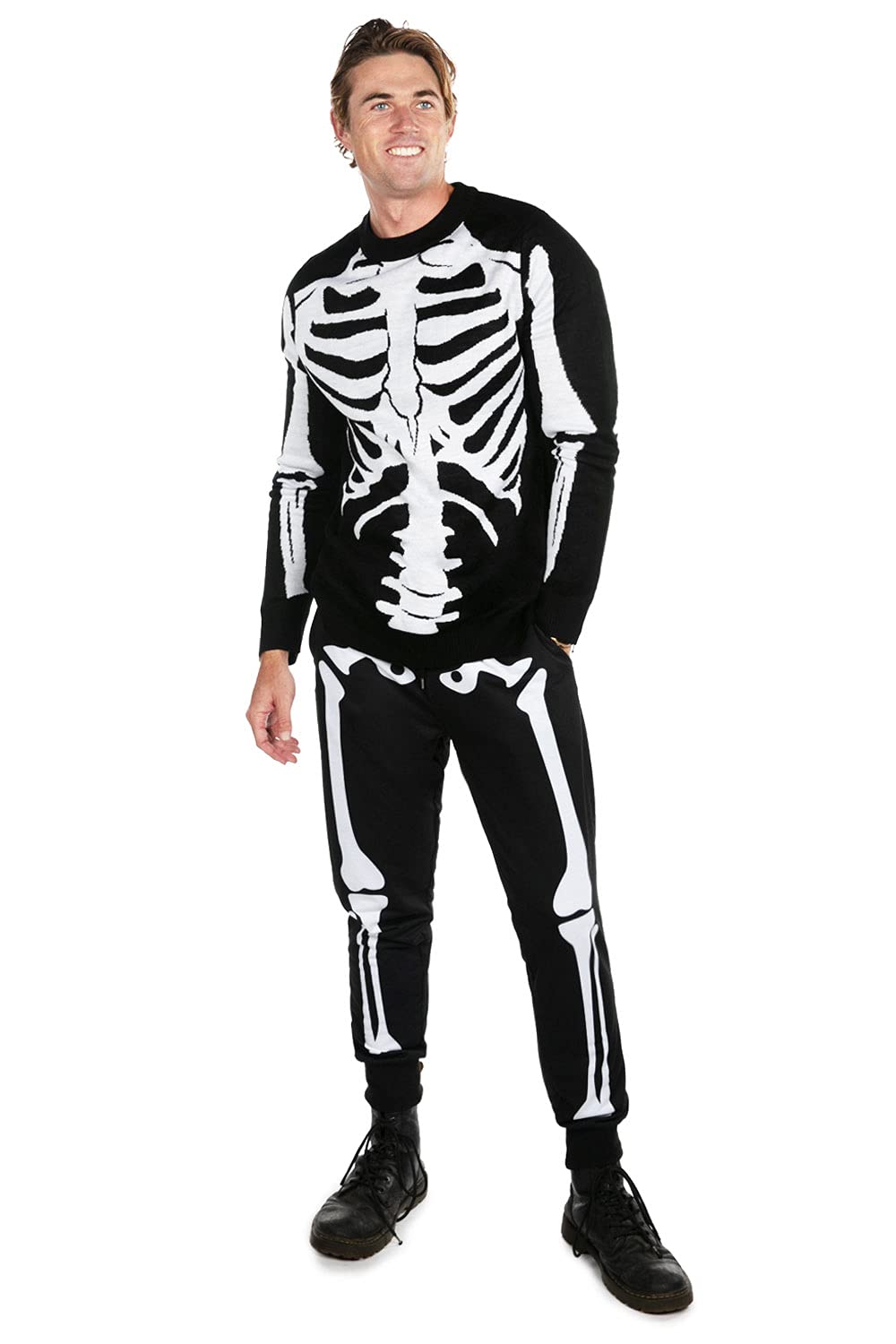 Tipsy Elves Skeleton Crew Sweater Black White Halloween Pullover for Men Size Medium