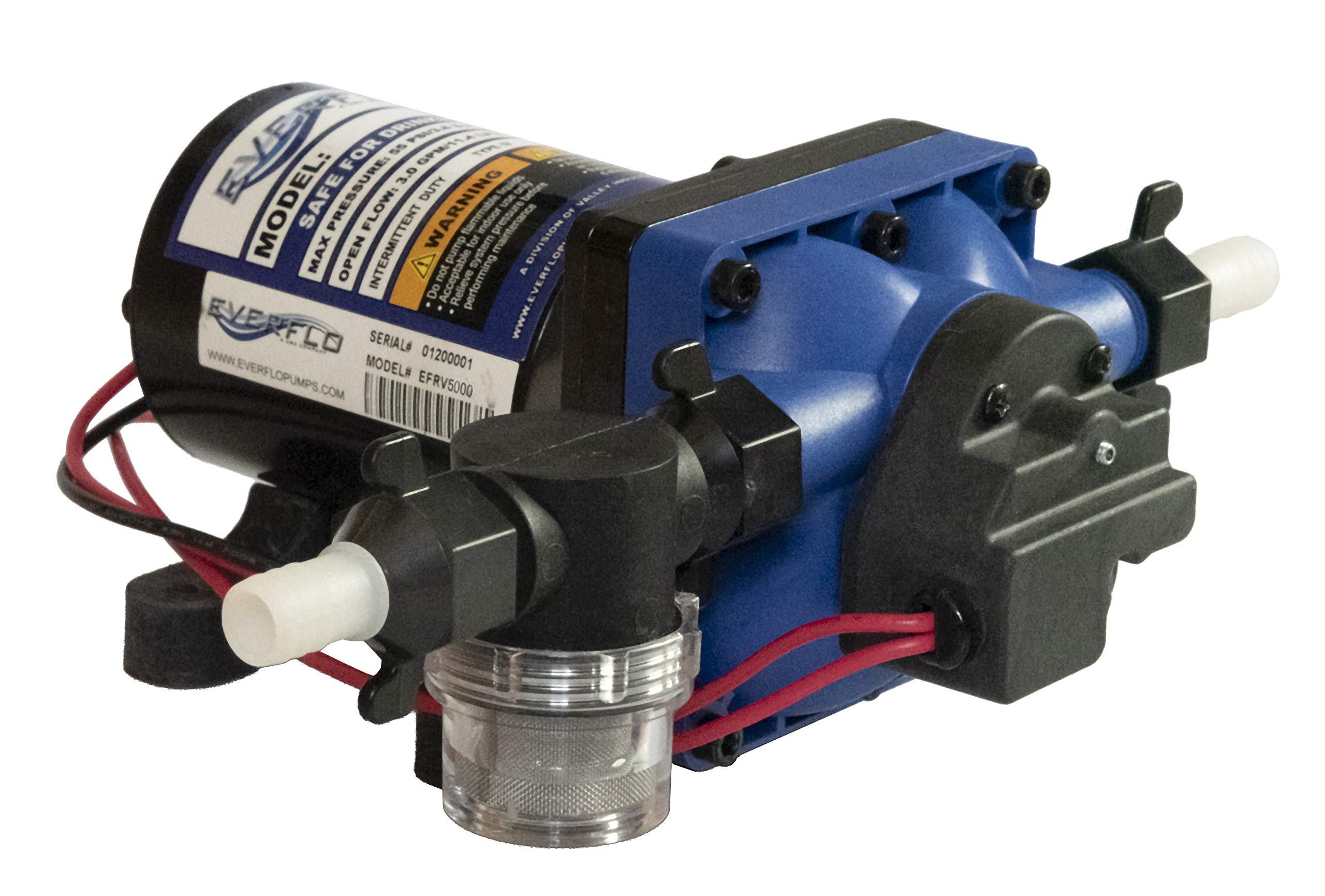 Everflo RV (Fresh Water) EFRV5000-BOX 12V Diaphragm Pump - 5.0GPM, 55 PSI Max, 1/2" NPSM Ports