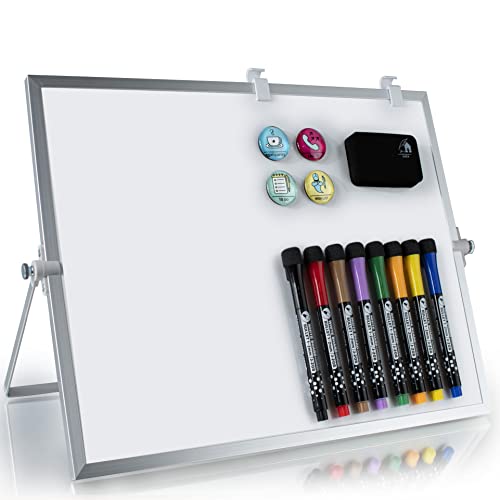 Dry Erase White Board for Desk & Wall,12"X16" Large Magnetic Desktop Whiteboard with Stand, 8 Markers, 4 Magnets,1 Eraser, Double-Sided Portable Whiteboard Easel for Office, Students Memo to Do List