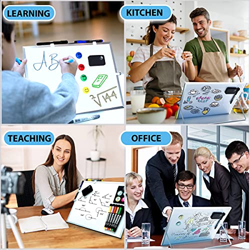 Dry Erase White Board for Desk & Wall,12"X16" Large Magnetic Desktop Whiteboard with Stand, 8 Markers, 4 Magnets,1 Eraser, Double-Sided Portable Whiteboard Easel for Office, Students Memo to Do List