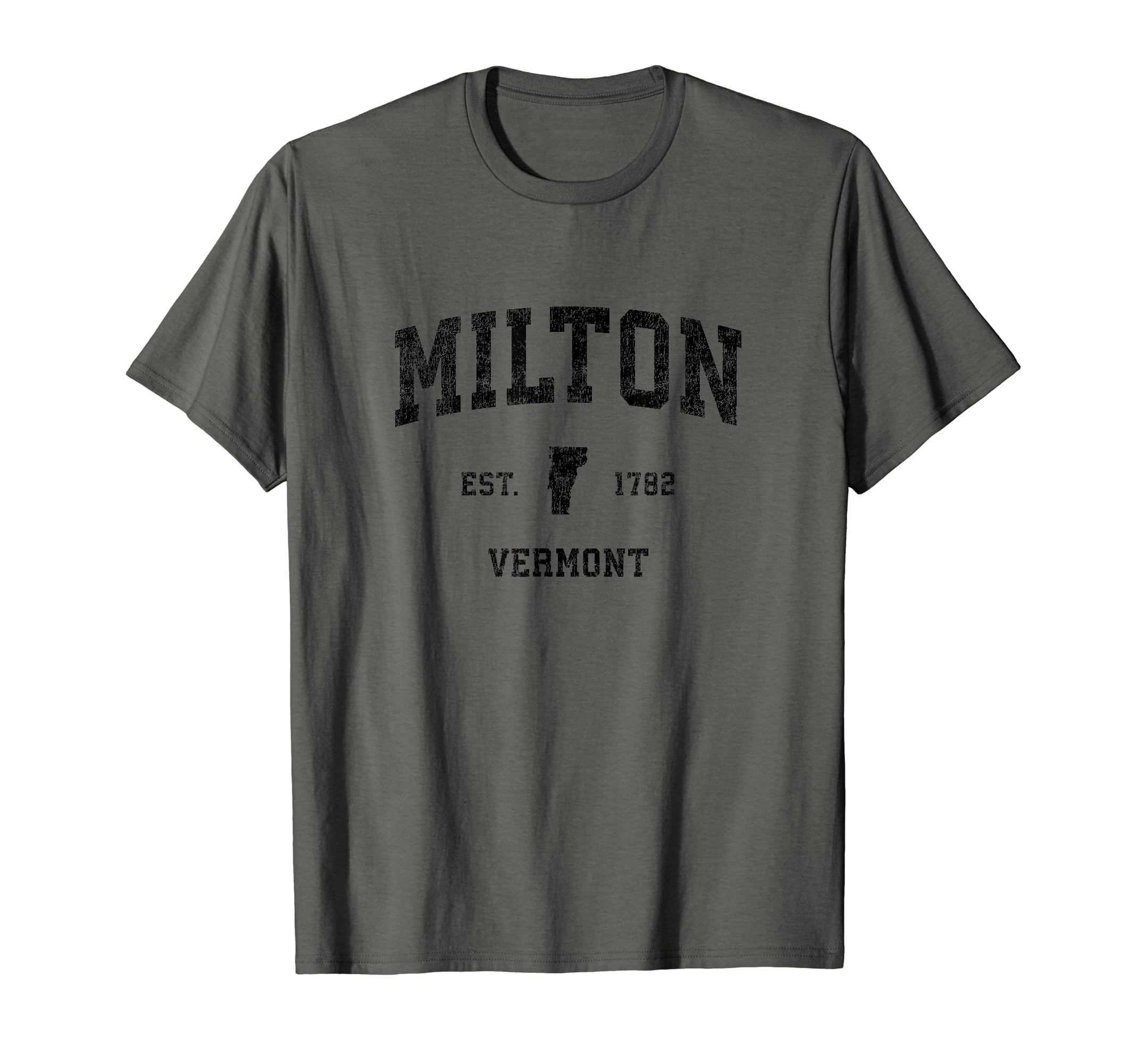 Milton Vermont VT Vintage Sports Design Black Print T-Shirt
