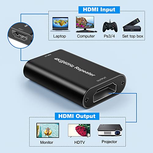 JCHICI HDMI Repeater 2.0, 4Kx2K 1080P 3D HDMI Signal Amplifier Booster Up to 164ft (50M) Transmission Distance 18Gbps Bandwidth HDCP 2.2
